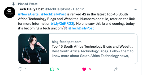 TechDailyPost is ranked 42 in the latest Top 45 South Africa Technology ...